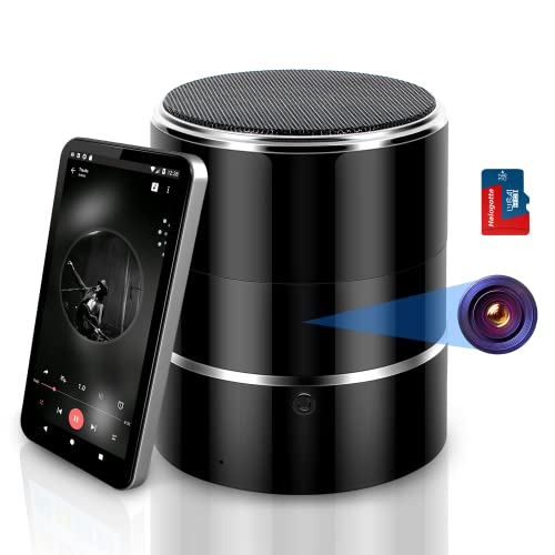 Hidden Camera with 32G SD Card, 1080P WiFi Spy Camera Hide in Bluetooth Speaker, Nanny Cam with 180° Rotating Lens, App Live Stream, Remote View, Motion Detection Notification, Self Video Recording