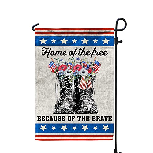 Artsy Woodsy 4th of July Independence Day Decorations God Bless America US Veteran American Soldier Fallen Hero Patriotic Military Burlap Garden Flag 12.5x18" Double-sided All Weather Yard Outdoor (03)