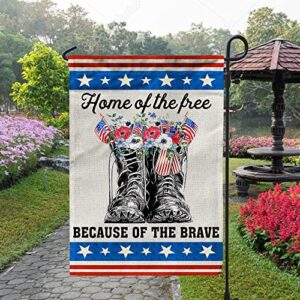 Artsy Woodsy 4th of July Independence Day Decorations God Bless America US Veteran American Soldier Fallen Hero Patriotic Military Burlap Garden Flag 12.5x18" Double-sided All Weather Yard Outdoor (03)