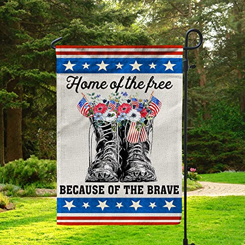 Artsy Woodsy 4th of July Independence Day Decorations God Bless America US Veteran American Soldier Fallen Hero Patriotic Military Burlap Garden Flag 12.5x18" Double-sided All Weather Yard Outdoor (03)