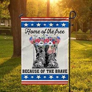 Artsy Woodsy 4th of July Independence Day Decorations God Bless America US Veteran American Soldier Fallen Hero Patriotic Military Burlap Garden Flag 12.5x18" Double-sided All Weather Yard Outdoor (03)