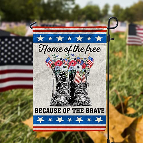 Artsy Woodsy 4th of July Independence Day Decorations God Bless America US Veteran American Soldier Fallen Hero Patriotic Military Burlap Garden Flag 12.5x18" Double-sided All Weather Yard Outdoor (03)