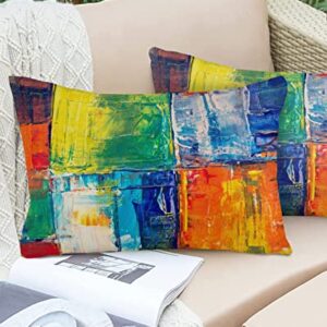 Outdoor Throw Pillow Covers, Colorful Oil Painting Outdoor Waterproof Pillowcases, Pillow Cushions for Patio Furniture Sofa Couch Chairs ( Abstract Art, 20x12inch )