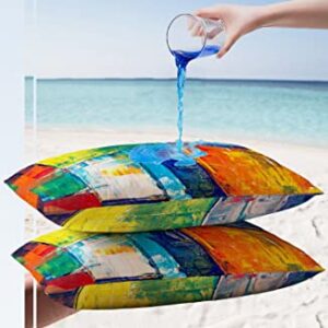 Outdoor Throw Pillow Covers, Colorful Oil Painting Outdoor Waterproof Pillowcases, Pillow Cushions for Patio Furniture Sofa Couch Chairs ( Abstract Art, 20x12inch )