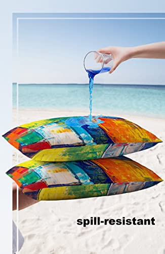 Outdoor Throw Pillow Covers, Colorful Oil Painting Outdoor Waterproof Pillowcases, Pillow Cushions for Patio Furniture Sofa Couch Chairs ( Abstract Art, 20x12inch )