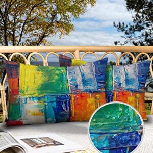 Outdoor Throw Pillow Covers, Colorful Oil Painting Outdoor Waterproof Pillowcases, Pillow Cushions for Patio Furniture Sofa Couch Chairs ( Abstract Art, 20x12inch )