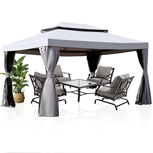 Grand Patio 10x13 Ft Patio Gazebo, Outdoor Gazebo Canopy with Mesh Netting and Curtains，Sturdy Straight Leg Tent Soft Top Gazebo for Patios Deck Backyard