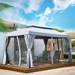 Grand Patio 10x13 Ft Patio Gazebo, Outdoor Gazebo Canopy with Mesh Netting and Curtains，Sturdy Straight Leg Tent Soft Top Gazebo for Patios Deck Backyard