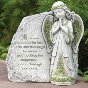 joseph’s studio by roman inc., irish angel garden stone, garden collection, religious statue, holy family, memorial, angel, patron saint, garden décor (9x9x3)