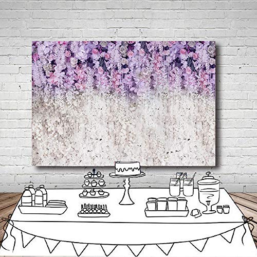 MEHOFOND Lavender and White Floral Bridal Shower Photo Studio Background Props Light Purple Lilac Wedding Photography Backdrop for Girl Portrait Baby Shower Birthday Party Decoration Banner 7x5ft