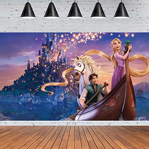 FAFAFA Rapunzel Party Supplies, Tangled Birthday Party Banner 5x3Ft, Princess Backdrop, Tangled Rapunzel Princess Themed Birthday Decorations Banner Photo Wall Hanging