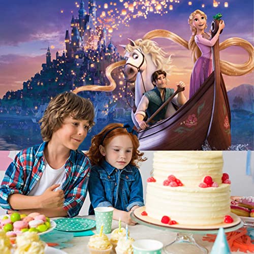 FAFAFA Rapunzel Party Supplies, Tangled Birthday Party Banner 5x3Ft, Princess Backdrop, Tangled Rapunzel Princess Themed Birthday Decorations Banner Photo Wall Hanging