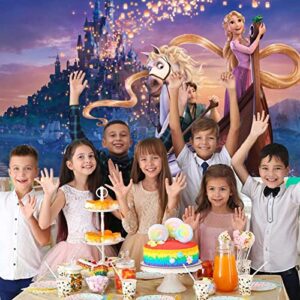 FAFAFA Rapunzel Party Supplies, Tangled Birthday Party Banner 5x3Ft, Princess Backdrop, Tangled Rapunzel Princess Themed Birthday Decorations Banner Photo Wall Hanging