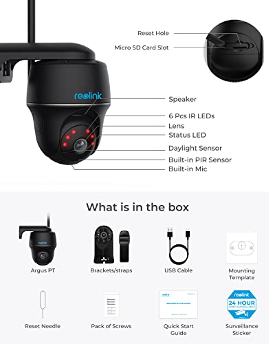 REOLINK 2K Security Camera Outdoor, Pan Tilt Battery Powered with 2.4/5GHz Dual-Band WiFi, 4MP Night Vision, Smart Detection, PIR Sensor, 2-Way Talk, Time Lapse, No Hub Needed, Argus PT (Black)