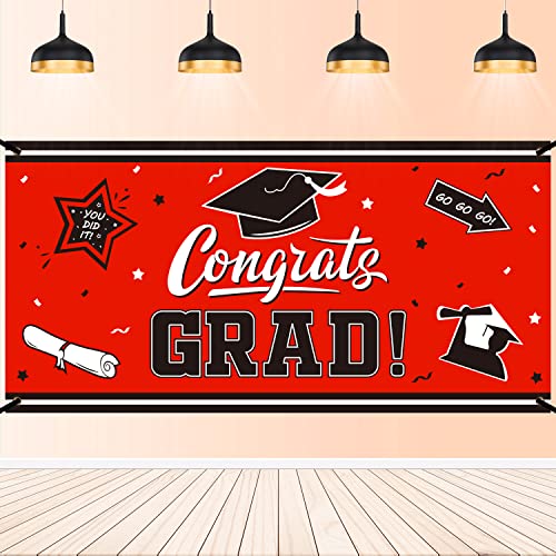 Graduation Backdrop Banner Red Large Congrats Grad Party Supplies Decorations Photography Background for 2023 Graduation Party