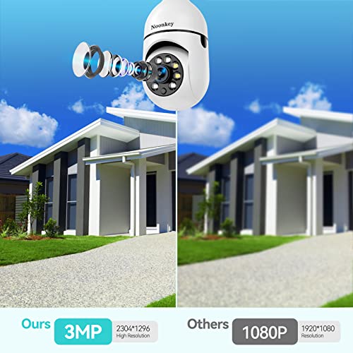 Noonkey 2K/3MP Light Bulb Security Camera 2 Pieces Alexa Light Bulb E27 Home WiFi Security Cameras with Automatic Human Tracking,Motion Zones Detection Alarm,Color Night Vision,Wireless 360° Pan/Tilt