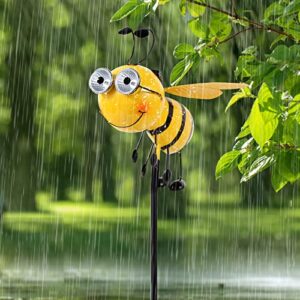 Canabear Metal Bee with Solar Light Eyes Bee Yard Art Garden Decorations - Decorative Garden Stakes for Garden Lawn Fence Backyard Patio Outdoor Wall Art Gifts