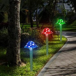 dudnjc mushroom solar lights garden lamp, set of 3 outdoor stake lights solar led string lamp, multi-color waterproof ip55 garden pathway landscape lawn lights, easy install decor ground plug lamp