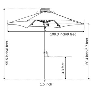 EAST OAK Patio Umbrella, 9 ft Outdoor Table Umbrella with 40 LED Solar Lights of Waterproof and UV 30+ Fade Resistant for Garden, Deck, Backyard, Pool and Beach, Beige