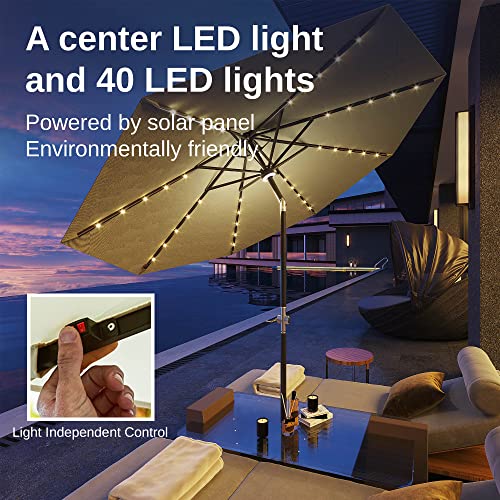 EAST OAK Patio Umbrella, 9 ft Outdoor Table Umbrella with 40 LED Solar Lights of Waterproof and UV 30+ Fade Resistant for Garden, Deck, Backyard, Pool and Beach, Beige