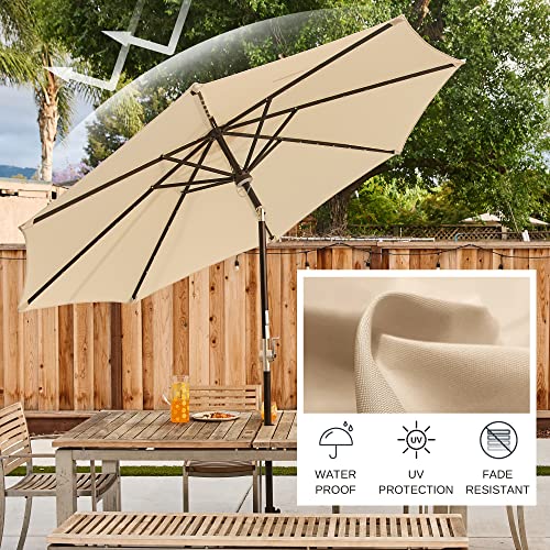 EAST OAK Patio Umbrella, 9 ft Outdoor Table Umbrella with 40 LED Solar Lights of Waterproof and UV 30+ Fade Resistant for Garden, Deck, Backyard, Pool and Beach, Beige