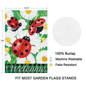 Balgardekor Welcome Ladybug Garden Flag Vertical Double Sided Black Sunflower Bee Green Buffalo Plaid Burlap Summer Yard Outdoor Decor Home Decor (12.5 x 18, Green Welcome Ladybug)