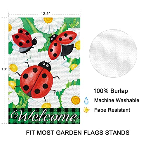 Balgardekor Welcome Ladybug Garden Flag Vertical Double Sided Black Sunflower Bee Green Buffalo Plaid Burlap Summer Yard Outdoor Decor Home Decor (12.5 x 18, Green Welcome Ladybug)