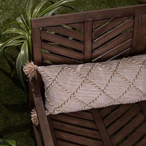 Foreside Home & Garden Tan Braided Accents 12X46 Hand Woven Filled Outdoor Pillow