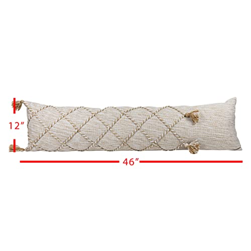 Foreside Home & Garden Tan Braided Accents 12X46 Hand Woven Filled Outdoor Pillow