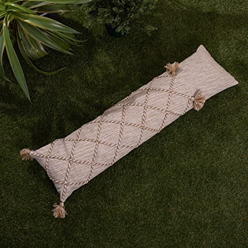 Foreside Home & Garden Tan Braided Accents 12X46 Hand Woven Filled Outdoor Pillow