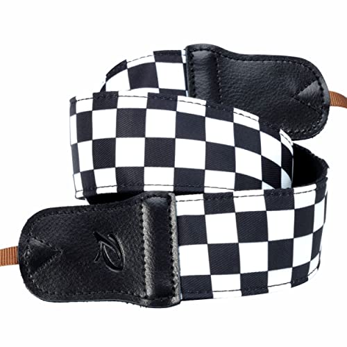 Black and White Plaid Camera Strap - 2"Wide with Double Layer Cowhide Head,Personalized Cotton Camera Shoulder Straps,Grid Pattern Adjustable Camera Neck Strap for all Cameras,Gift for Photographers