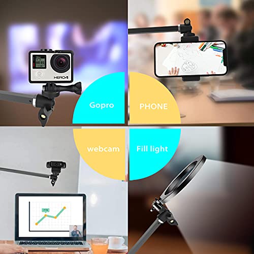 Long Overhead Tripod Mount for iPhone Webcam Ring Light, Gooseneck Desk Phone Arm Holder for Over Head Video Recording Filming Live Streaming, Webcam Tripod Stand with Articulating Arm