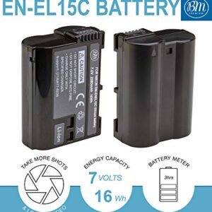 BM Premium 2 Pack of EN-EL15C High Capacity Batteries for Nikon Z5, Z6, Z6 II, Z7, Z7II D780, D850, D7500, 1 V1, D500, D600, D610, D750, D800, D800E, D810, D810A, D7000, D7100, D7200 Digital Cameras