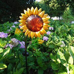 flower garden stakes decor, garden metal sunflower stake, sunflower garden decorative lighting solar led outdoor lights, for garden, courtyard, patio, front yard, backyard…