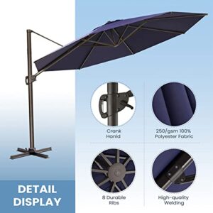 CLOUDFLY 11.5FT Patio Umbrella Round Navy with 360°Rotation 7 Heights Adjustable Aluminum Pole Offset Cantilever Outdoor Umbrella For Garden Swimming Pool