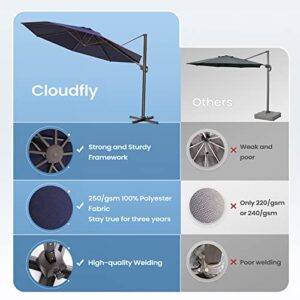 CLOUDFLY 11.5FT Patio Umbrella Round Navy with 360°Rotation 7 Heights Adjustable Aluminum Pole Offset Cantilever Outdoor Umbrella For Garden Swimming Pool