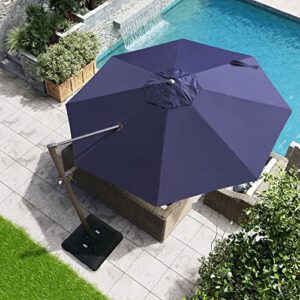 CLOUDFLY 11.5FT Patio Umbrella Round Navy with 360°Rotation 7 Heights Adjustable Aluminum Pole Offset Cantilever Outdoor Umbrella For Garden Swimming Pool