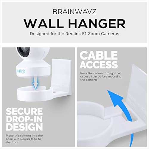 BRAINWAVZ Wall Mount for Reolink E1 Zoom Security Camera - Easy to Install Adhesive, No Tools Needed, No Mess, No Drilling, Strong Adhesive Holder, White