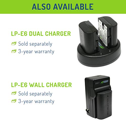 Wasabi Power LP-E6, LP-E6N Battery (2-Pack) for Canon EOS 5D Mark II/III/IV, 5DS, 5DS R, 6D, 6D Mark II, 7D, 7D Mark II, 70D, 80D, 90D, R, R5, R5C, R6, Ra, XC10, XC15, BMPCC 4K, BMPCC 6K