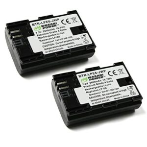 wasabi power lp-e6, lp-e6n battery (2-pack) for canon eos 5d mark ii/iii/iv, 5ds, 5ds r, 6d, 6d mark ii, 7d, 7d mark ii, 70d, 80d, 90d, r, r5, r5c, r6, ra, xc10, xc15, bmpcc 4k, bmpcc 6k