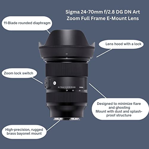 Sigma 24-70mm f/2.8 DG DN Art Zoom Full Frame Compatible with Sony E-Mount Lens with LaCie Rugged Mini 1TB Hard Drive and 64GB SD Card Bundle (3 Items)