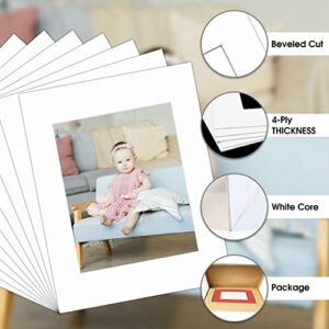 Golden State Art, Pack of 10 11x14 White Picture Mats with White Core Bevel Cut for 8x10 Pictures