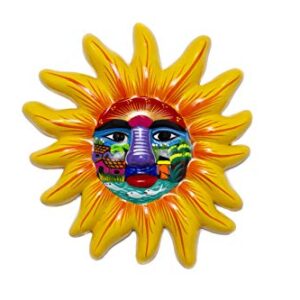 Yellow Hand Painted Authentic Mexican Sun and Moon Wall Decor, Patio Wall Decorations, Summer Wall Ceramic Decor, Moon Decor, Mexican Art for Home and Garden, Outdoor Wall Art 12 inches