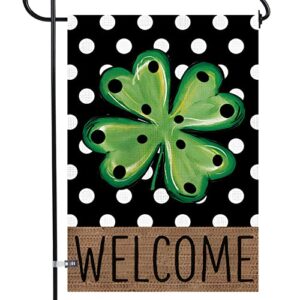 homfreest welcome st patricks day garden flag 12×18 inch vertical double sided green shamrock clover polka dot yard flag outside small holiday yard decor house decorations for porch patio