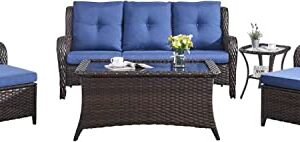 HUMMUH Outdoor Patio Furniture 7 Pieces Furniture Set Wicker Outdoor Sectional Couch with Patio Swivel Glider Chairs,Coffee Side Table,Ottomans for Patio