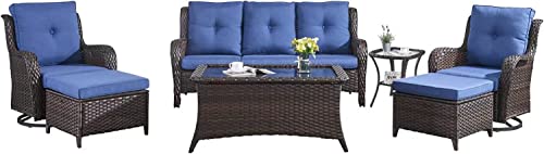 HUMMUH Outdoor Patio Furniture 7 Pieces Furniture Set Wicker Outdoor Sectional Couch with Patio Swivel Glider Chairs,Coffee Side Table,Ottomans for Patio