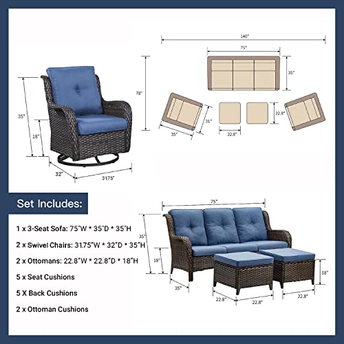 HUMMUH Outdoor Patio Furniture 7 Pieces Furniture Set Wicker Outdoor Sectional Couch with Patio Swivel Glider Chairs,Coffee Side Table,Ottomans for Patio