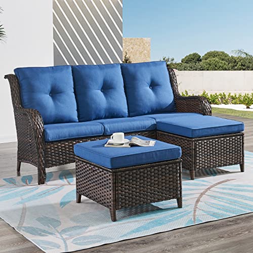 HUMMUH Outdoor Patio Furniture 7 Pieces Furniture Set Wicker Outdoor Sectional Couch with Patio Swivel Glider Chairs,Coffee Side Table,Ottomans for Patio