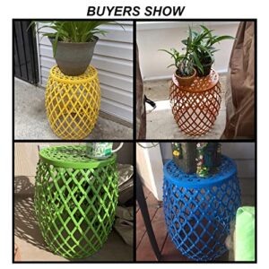 Adeco Hatched Diamond Pattern, for Indoor Outdoor Home Garden Accent Round Iron Metal Stool Side End Table Plant Stand Chair, Yellow