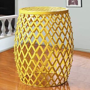 Adeco Hatched Diamond Pattern, for Indoor Outdoor Home Garden Accent Round Iron Metal Stool Side End Table Plant Stand Chair, Yellow